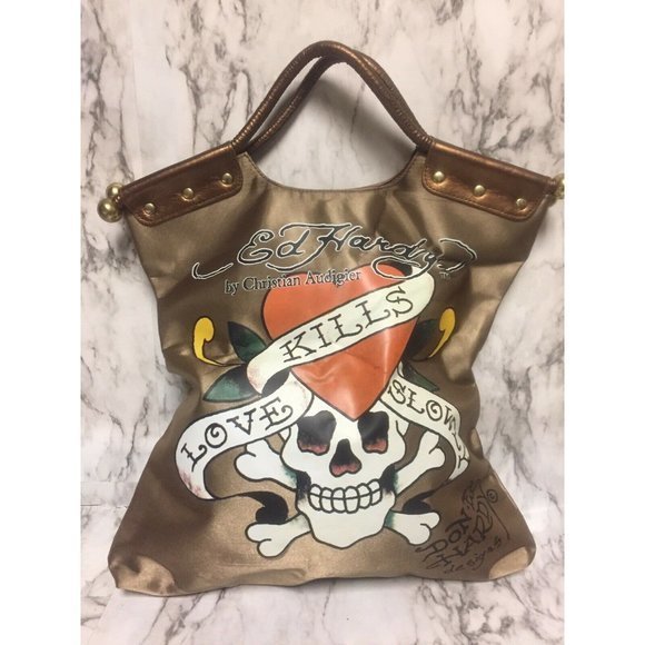 Ed Hardy | Bags | Ed Hardy Large Bronze Vertical Tote | Poshmark